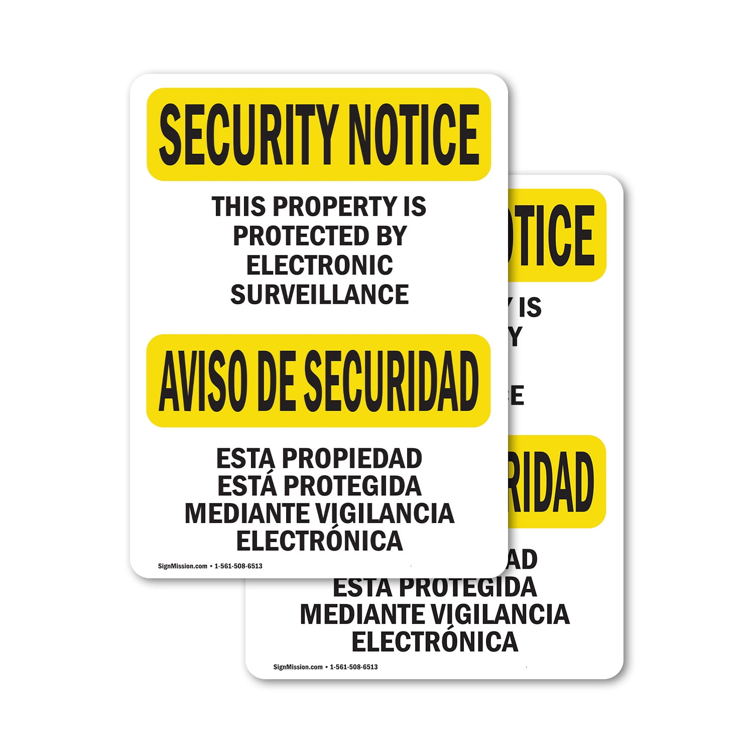 (2 Pack) Electronic Surveillance Bilingual OSHA Security Notice Sign ...