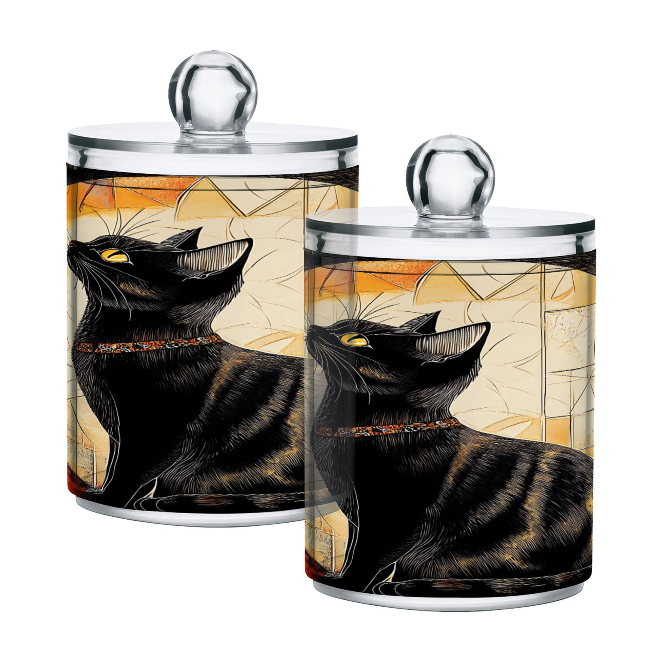 2 Pack Elegant Black Cat Qtip Holder Dispenser Clear Plastic Storage ...