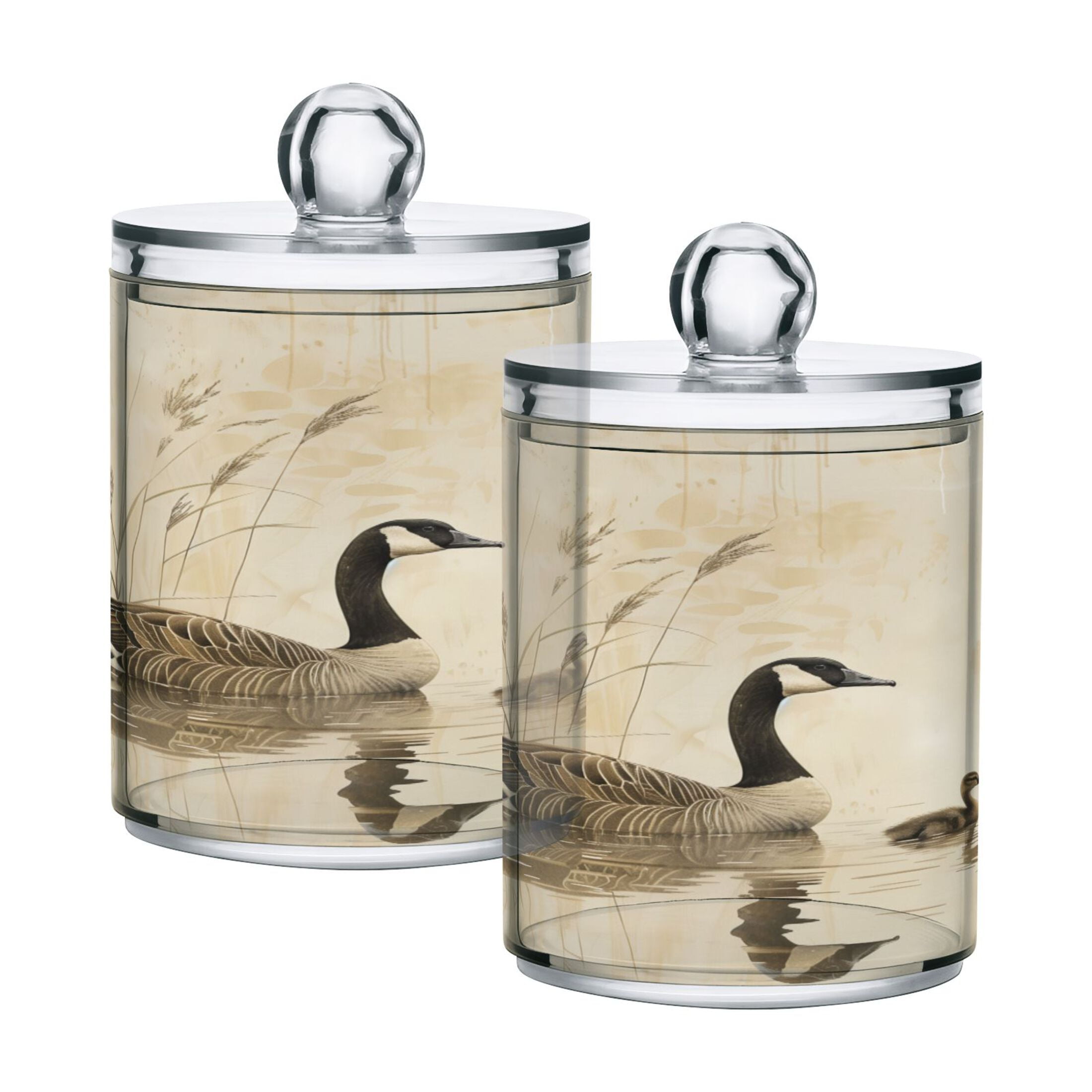 2 Pack Elegant Goose with Goslings Swimming Qtip Holder Dispenser Clear ...