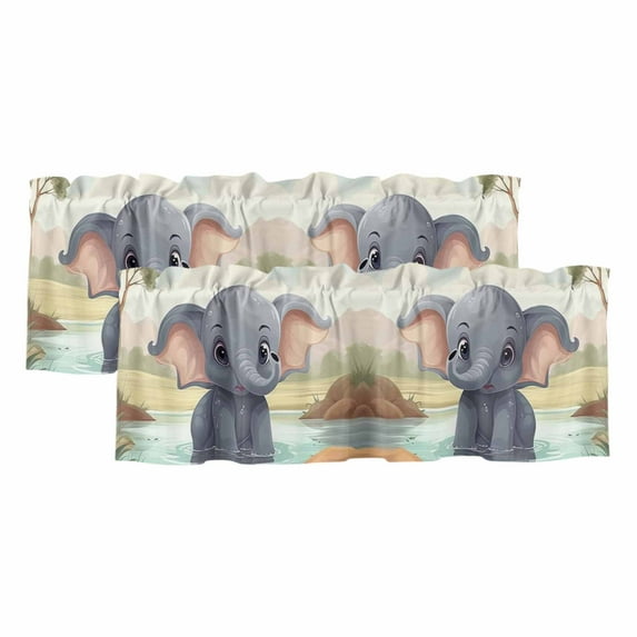 2 Pack Elephant Pool Water Valance for Window Trees Reflection Bathing ...