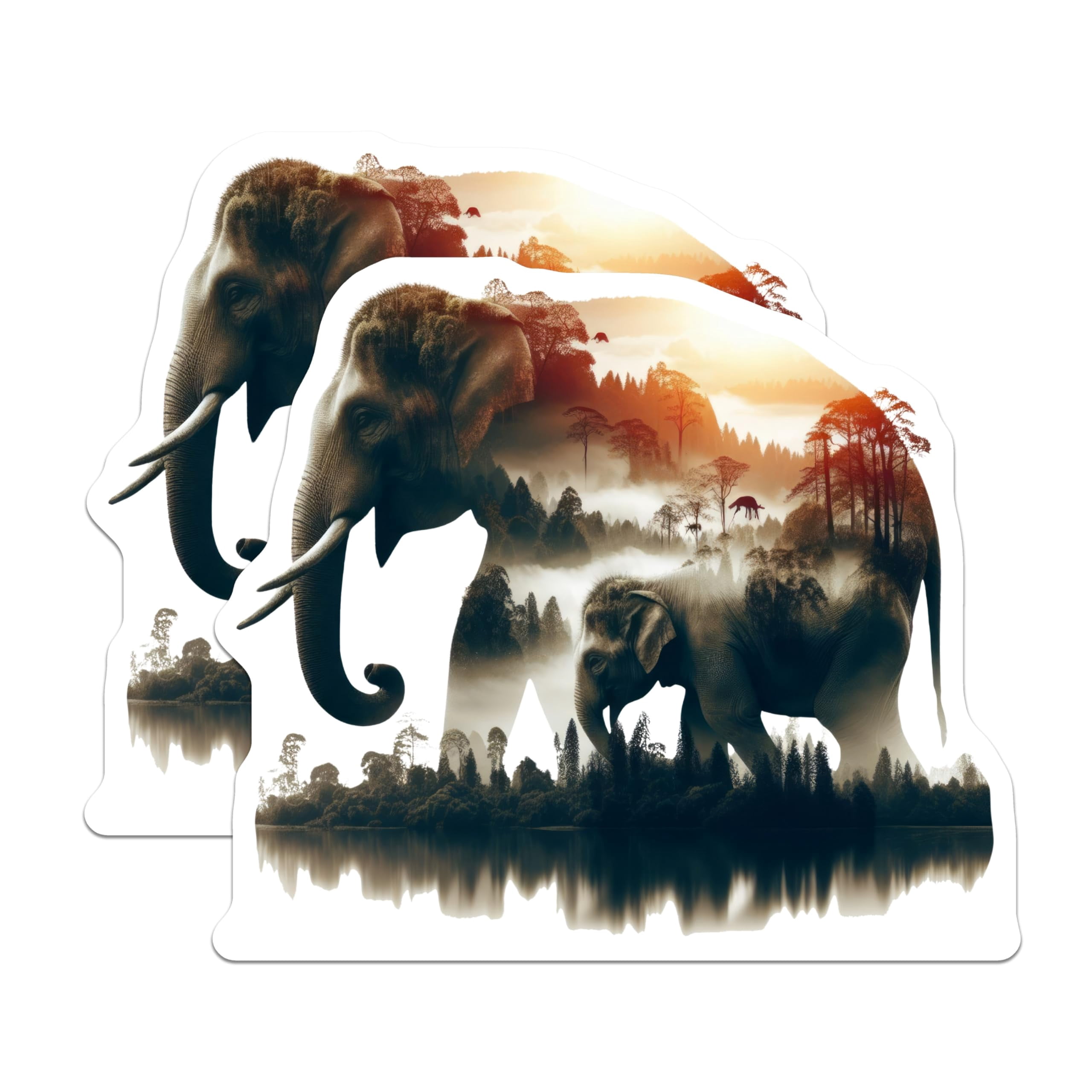 (2 Pack) Elephant Stickers - Animal Stickers - Wildlife Scenery Sticker ...
