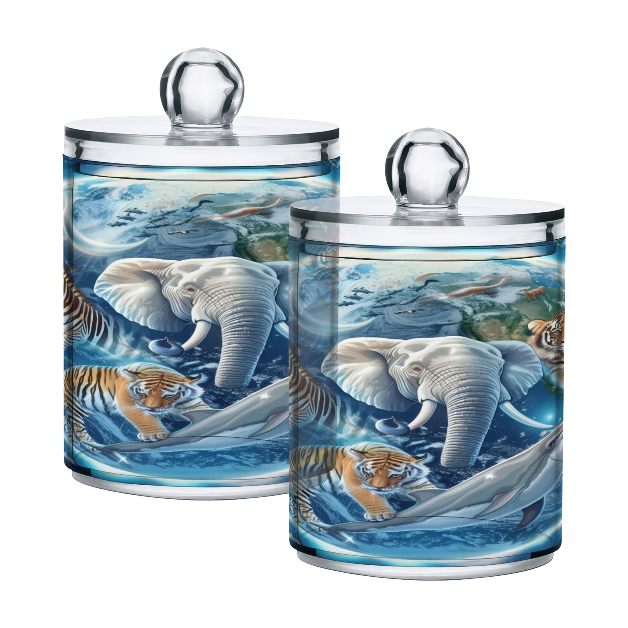 2 Pack Elephant Zebra Tiger Bear Dolphin Qtip Holder Dispenser Clear ...
