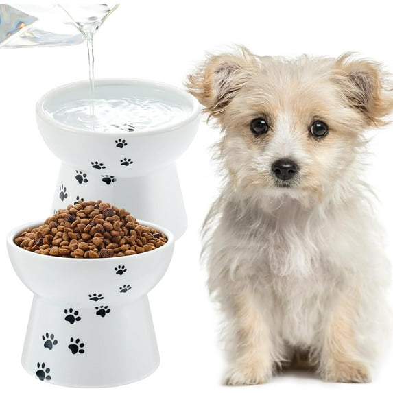 2 Pack Elevated Dog Bowls Cute Ceramic Raised Dog Bowl Nonslip Elevated ...