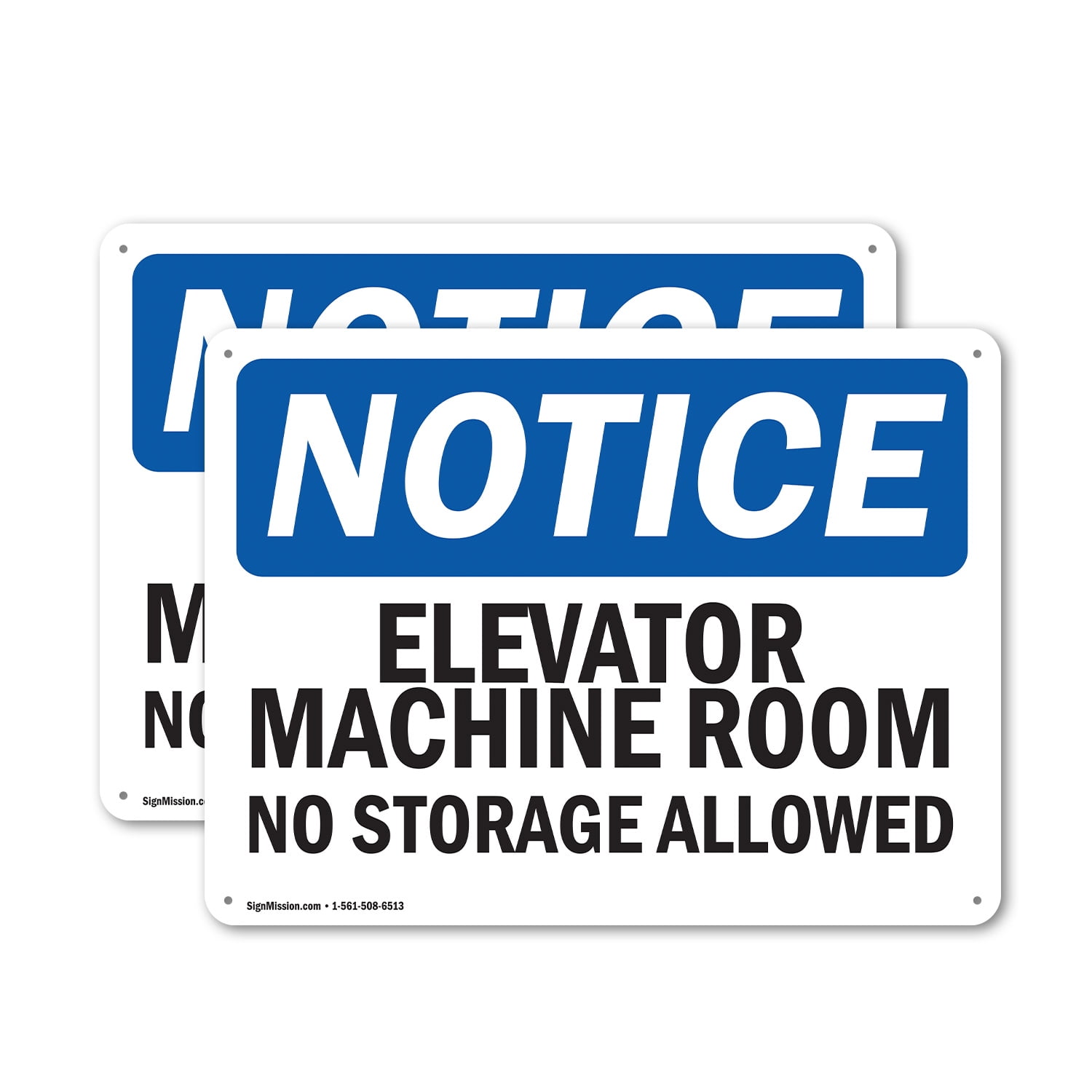 (2 Pack) Elevator Machine Room No Storage Allowed OSHA Notice Sign 10 ...