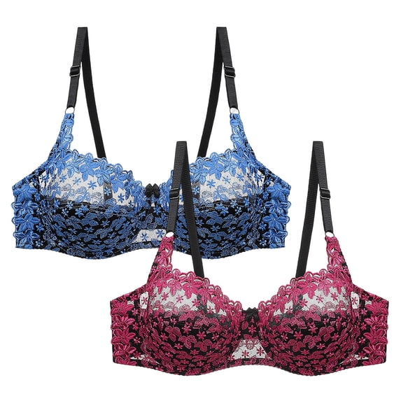 2-Pack Embroidered Lace Push Up Bras for Women Underwire Full Coverage ...