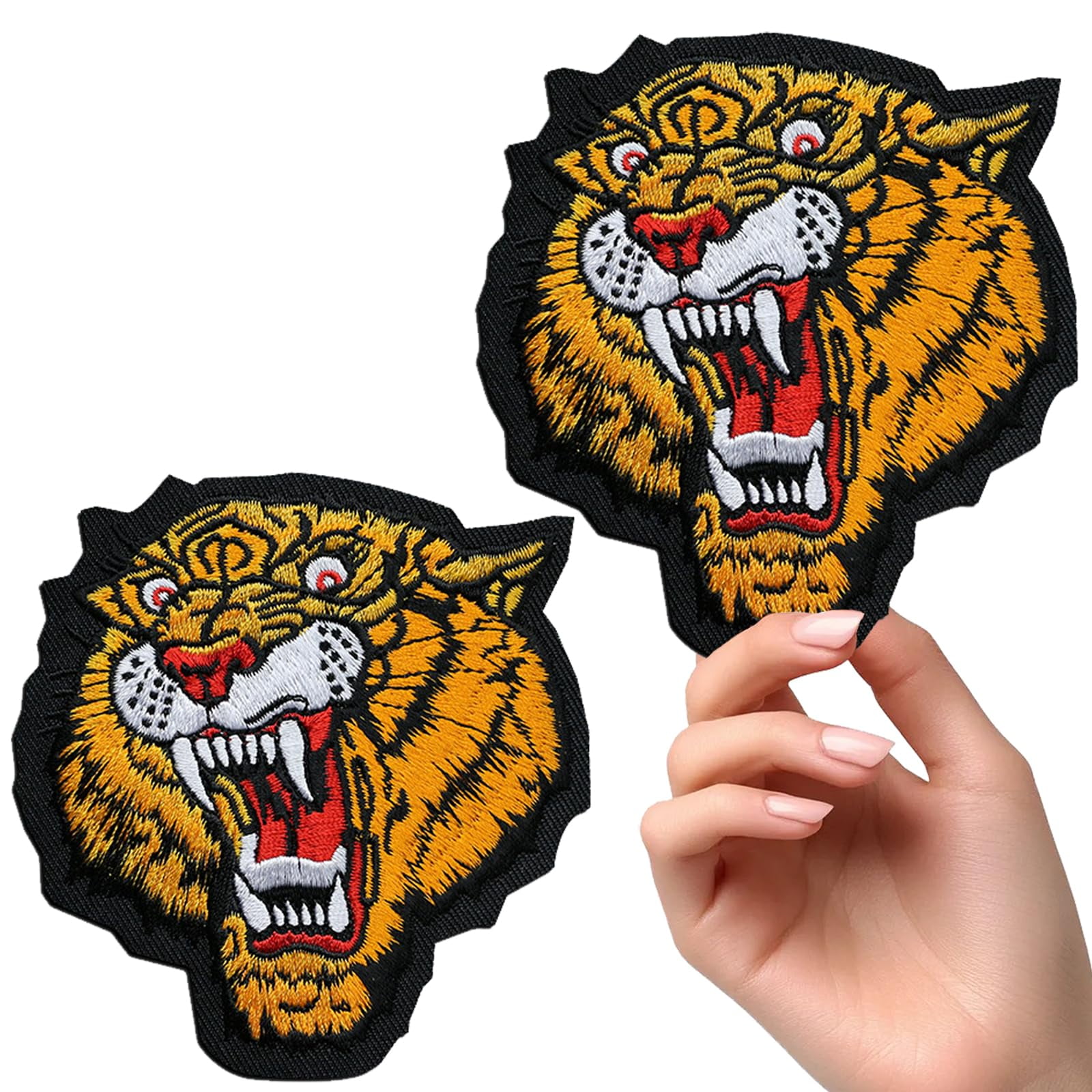 2 Pack Embroidered Tiger Iron-on Patches DIY Accessories, Decorative Sewing Applique for Clothes ...