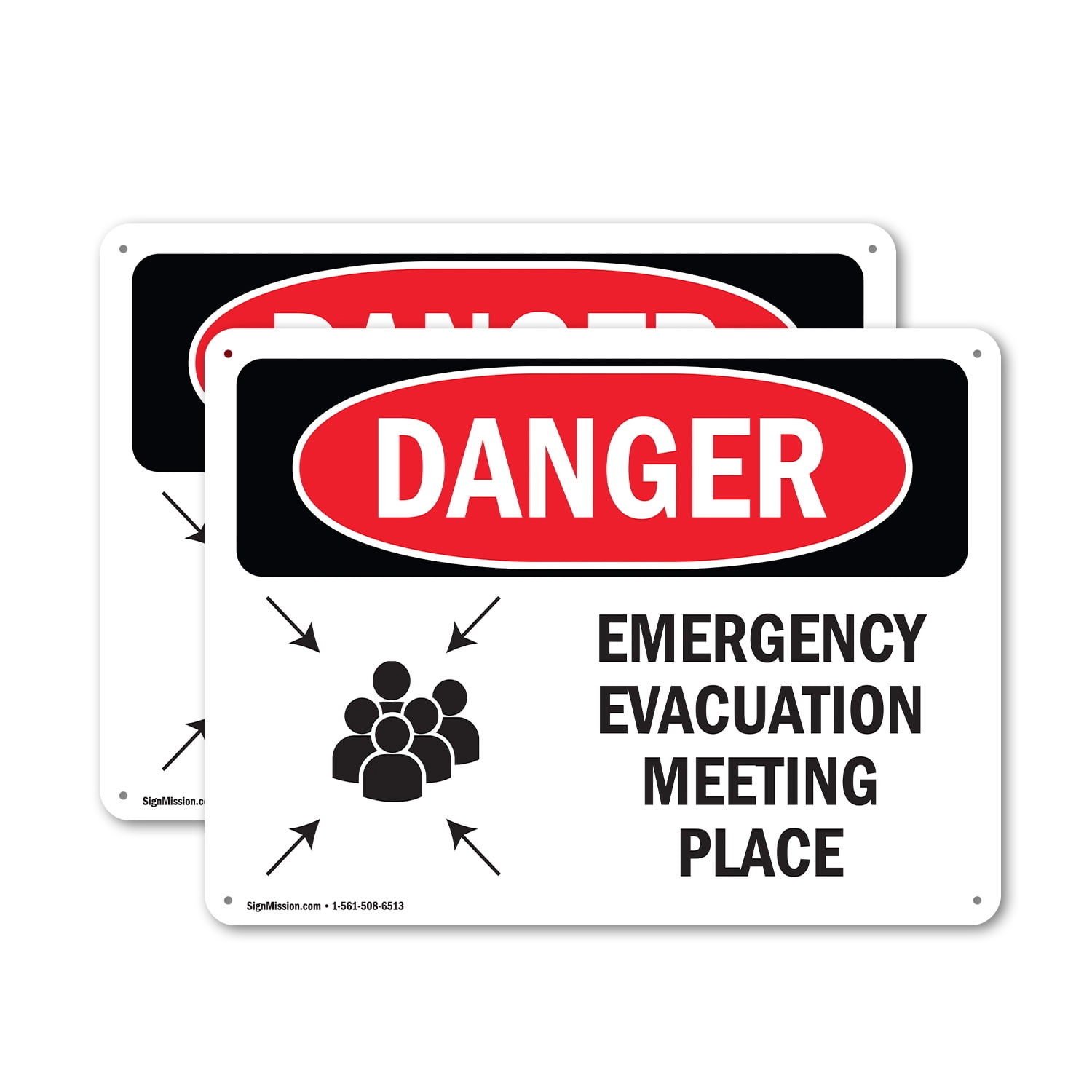 (2 Pack) Emergency Evacuation Meeting Place OSHA Danger Sign 14 Inch X ...