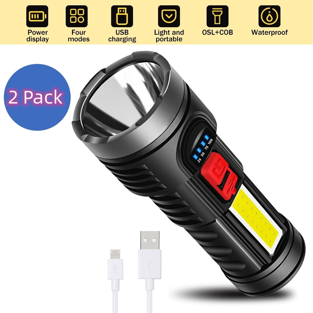 2 Pack Emergency Flashlight,Flashlight USB Rechargeable,Flashlight Led ...