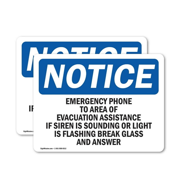 (2 Pack) Emergency Phone To Area Of Evacuation Assistance OSHA Notice ...