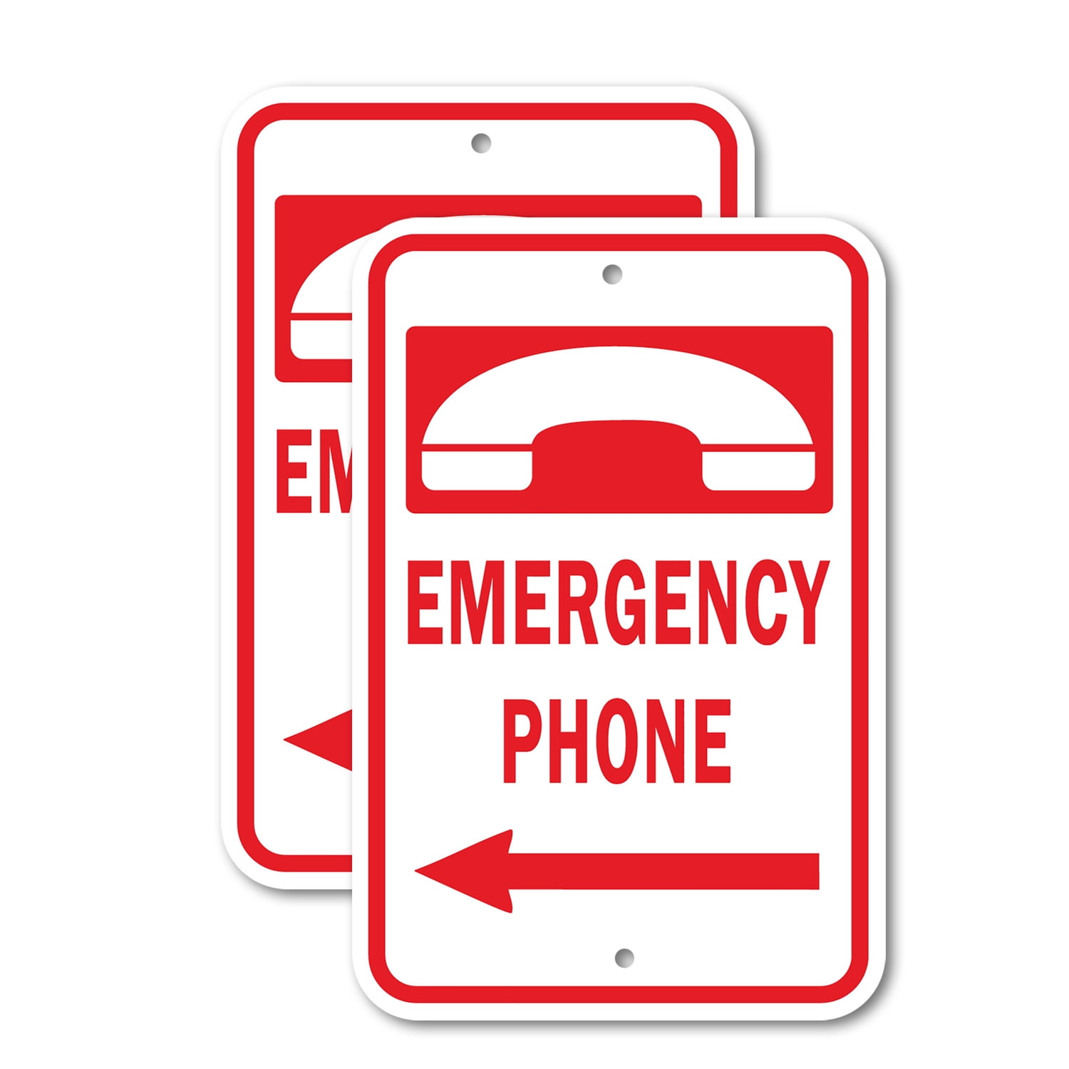 (2 Pack) Emergency Phone w/ left arrow | 12" X 18" Heavy-Gauge Aluminum ...