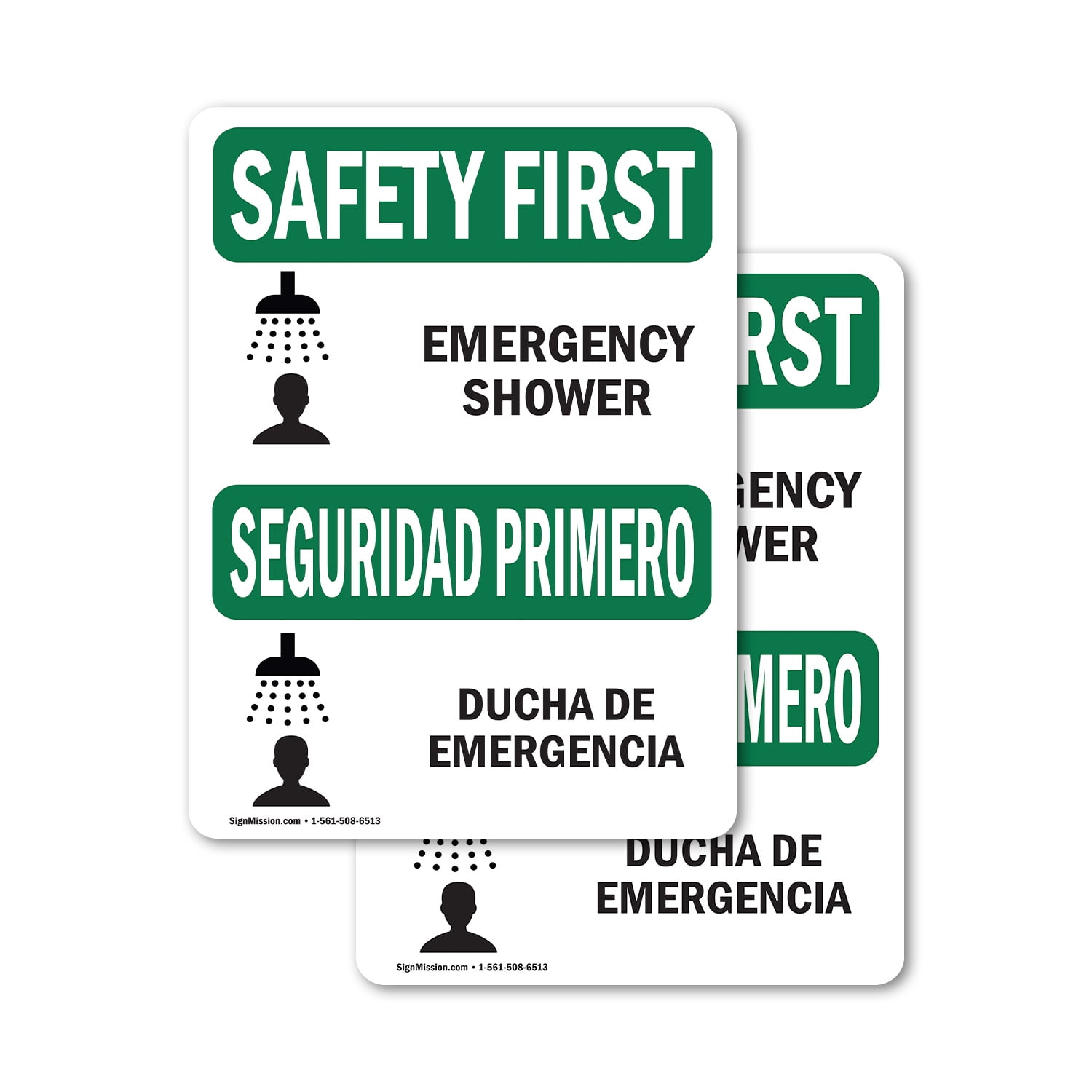 (2 Pack) Emergency Shower Bilingual OSHA Safety First Sign 5 Inch X 3.5 ...