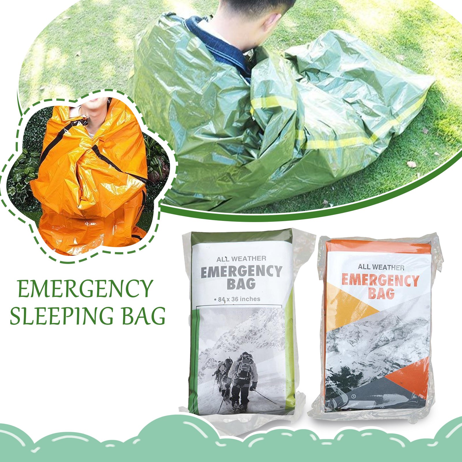 2-Pack Emergency Sleeping Bags, Waterproof Mylar Thermal Bivvy Sack for ...