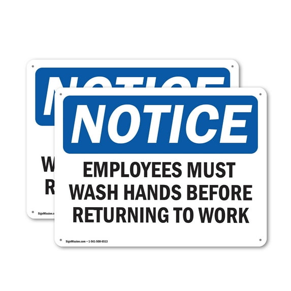 (2 Pack) Employees Must Wash Hands Before Returning To Work OSHA Notice ...