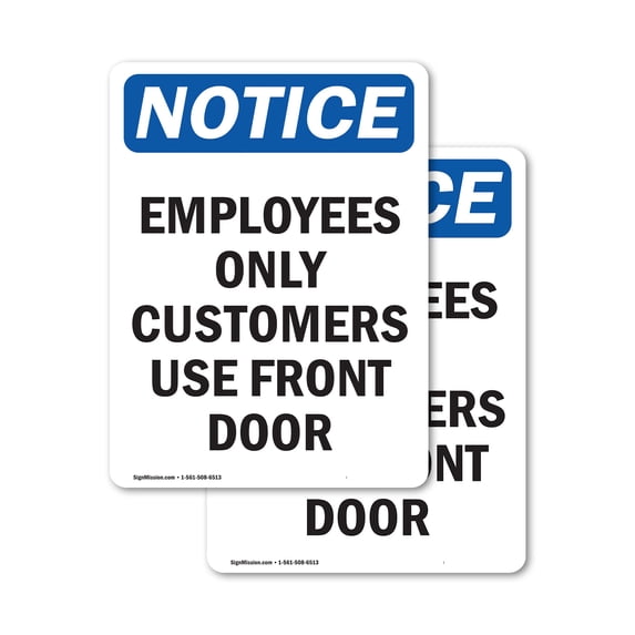 (2 Pack) Employees Only Customers Use Front Door OSHA Notice Sign ...