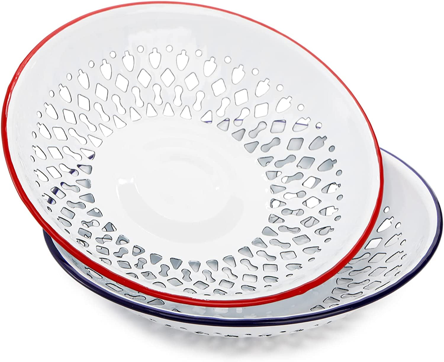 2 Pack Enamel Colander Strainer Bowl Plates, Vintage Self-draining ...