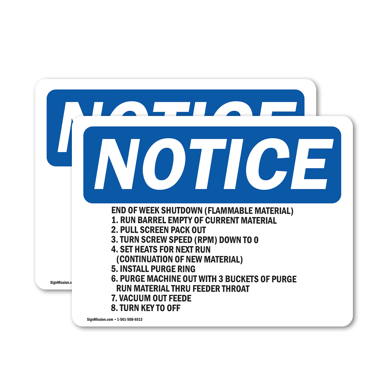 (2 Pack) End Of Week Shutdown (Flammable Material) OSHA Notice Sign ...