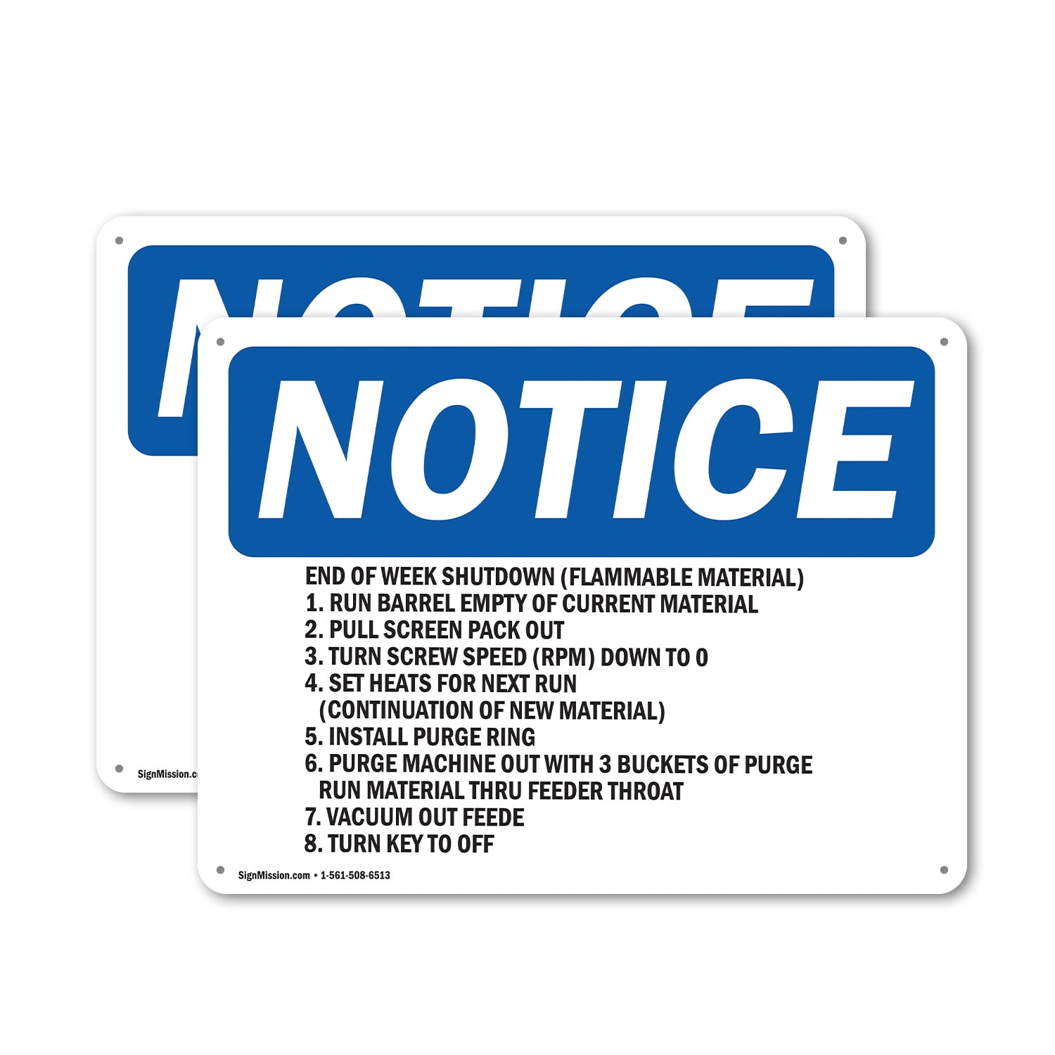 (2 Pack) End Of Week Shutdown (Flammable Material) OSHA Notice Sign 14 ...