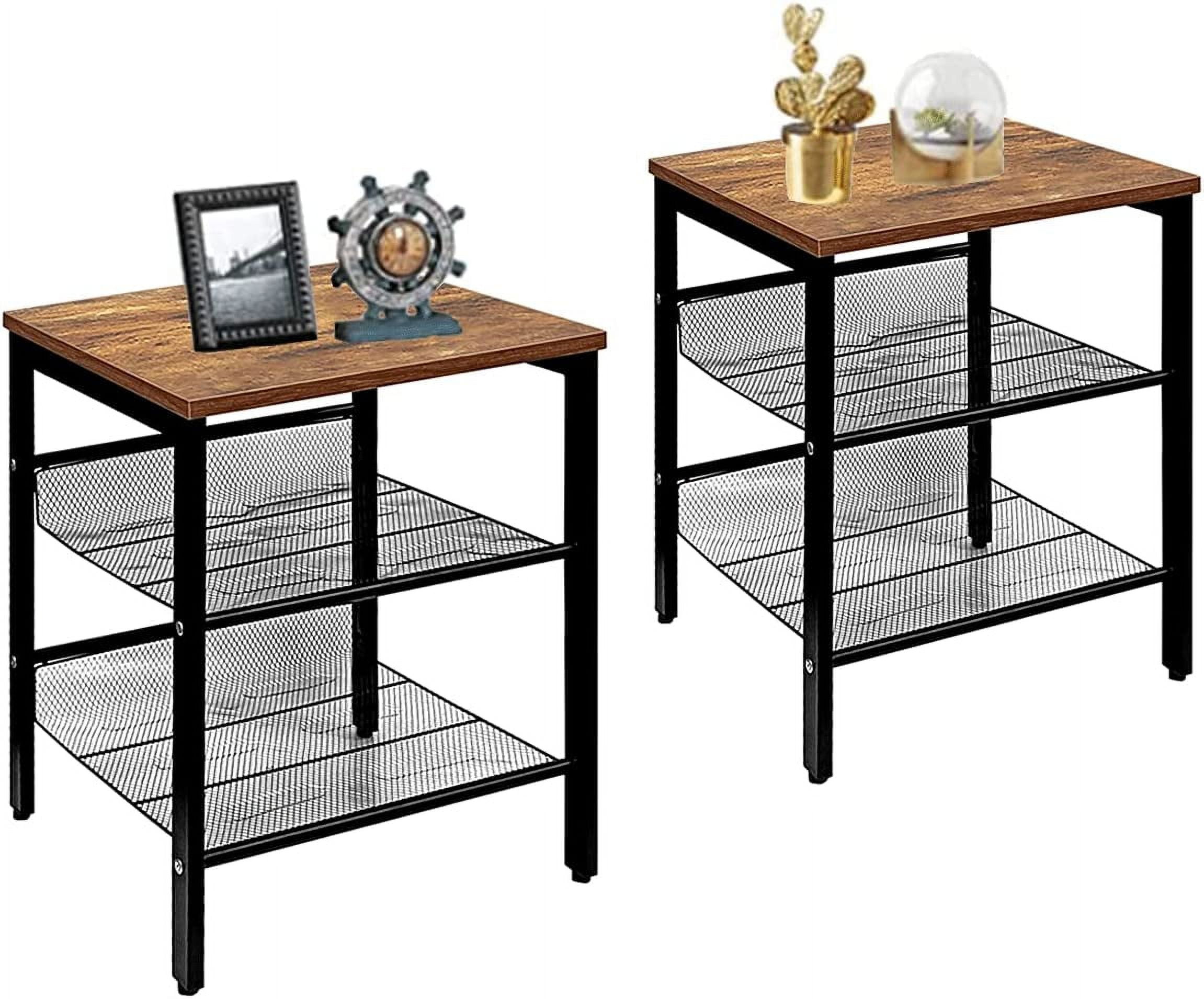 2-Pack Ending Table 2 Shelves Curving Steel Night Stand Storage Side ...