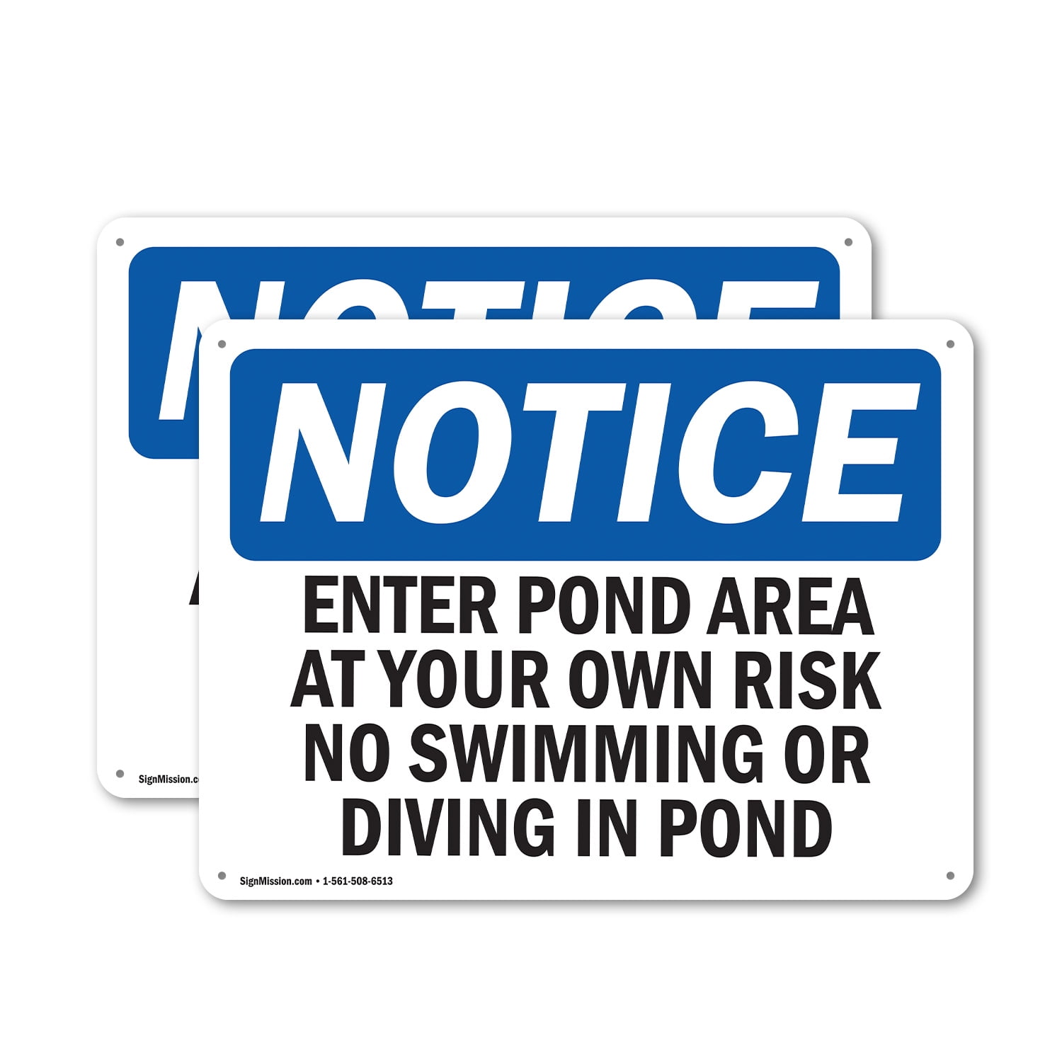 (2 Pack) Enter Pond Area At Your Own Risk No Swimming OSHA Notice Sign ...
