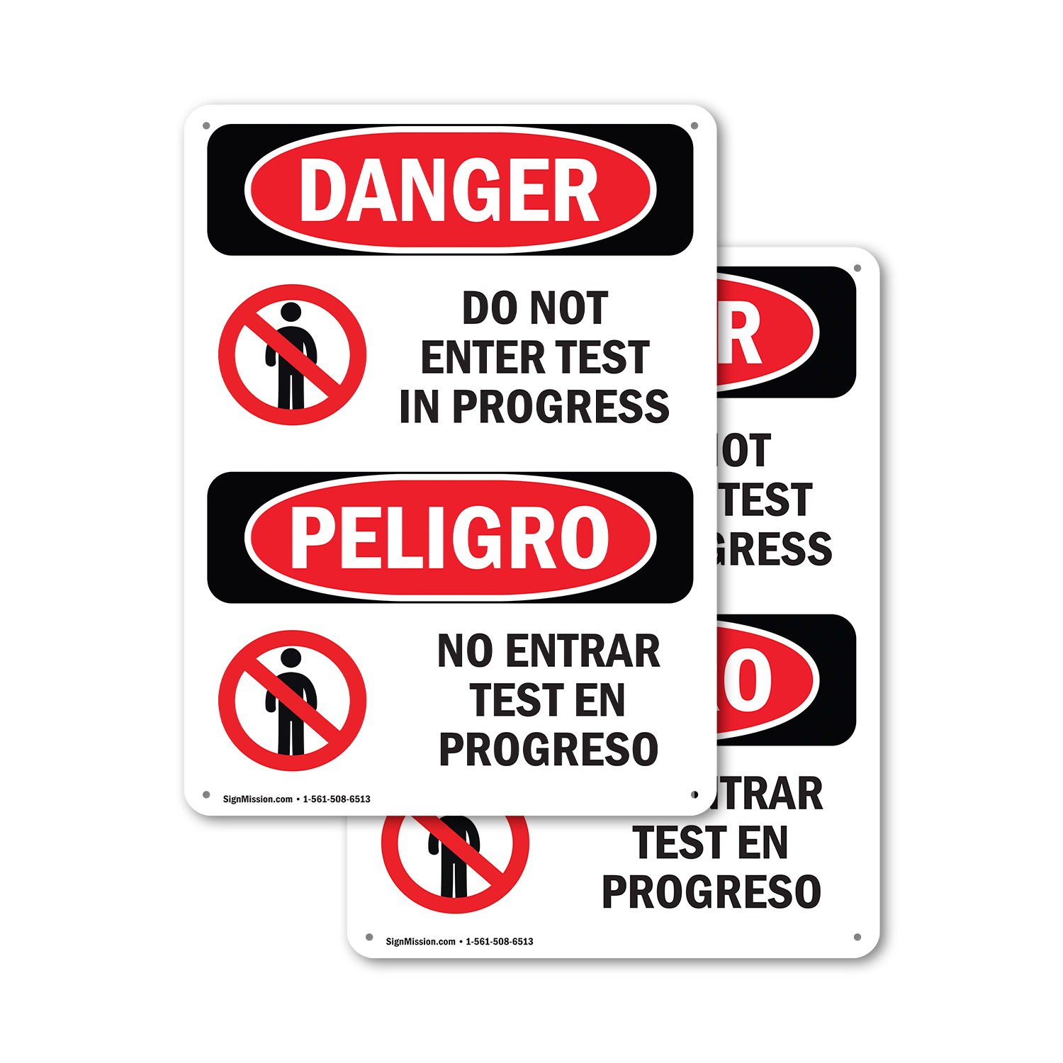 (2 Pack) Do Not Enter Test In Progress Bilingual OSHA Danger Sign 10 ...