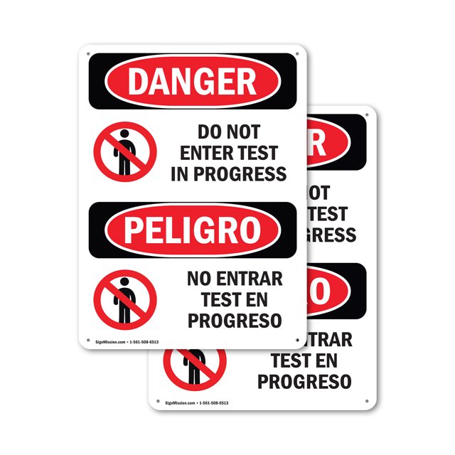 (2 Pack) Do Not Enter Test In Progress Bilingual OSHA Danger Sign 10 ...