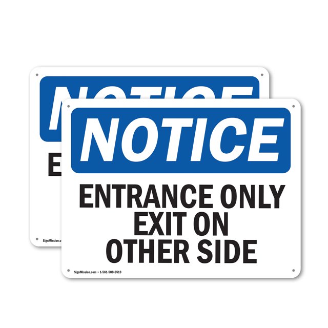 (2 Pack) Entrance Only Exit On Other Side OSHA Notice Sign 10 Inch X 7 ...