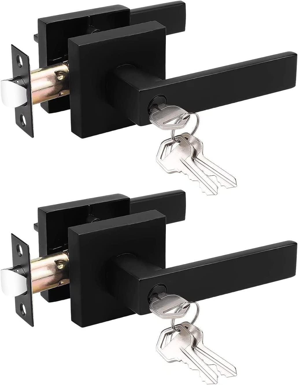 2 Pack Entry Door Lever with Lock and Key,Entrance Door Handles for ...