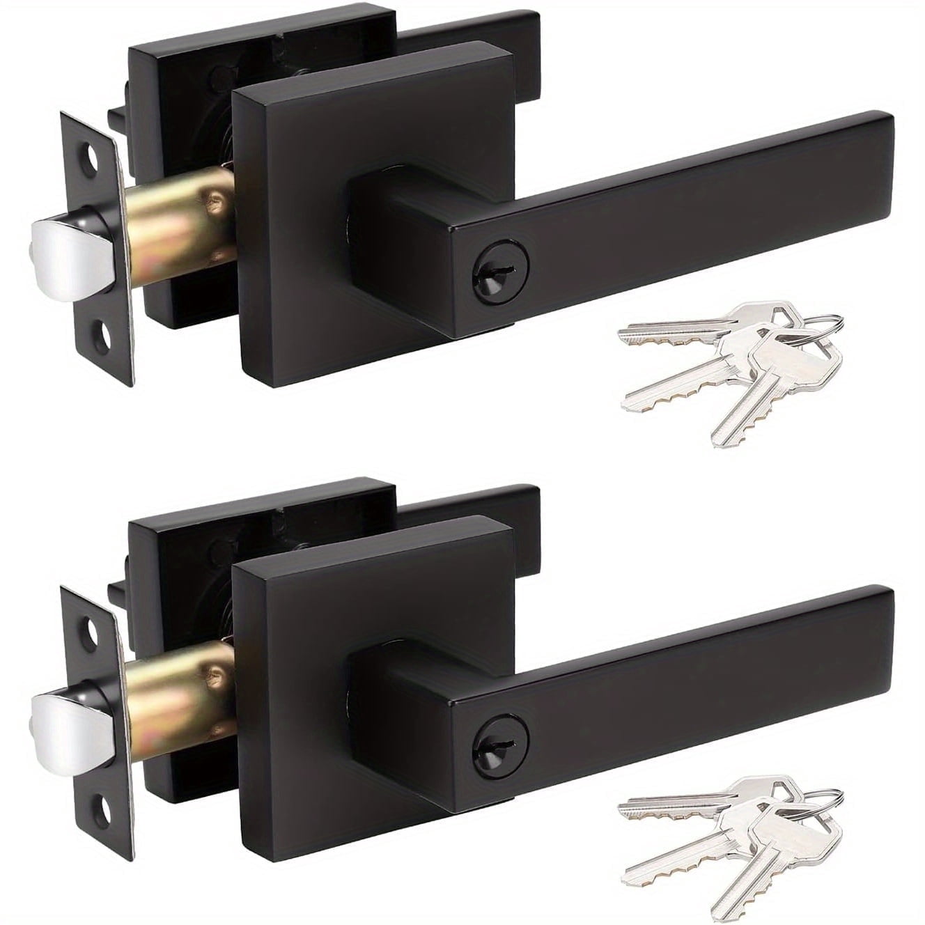 2 Pack Entry Door Lever with Lock and Key,Entrance Door Handles for ...