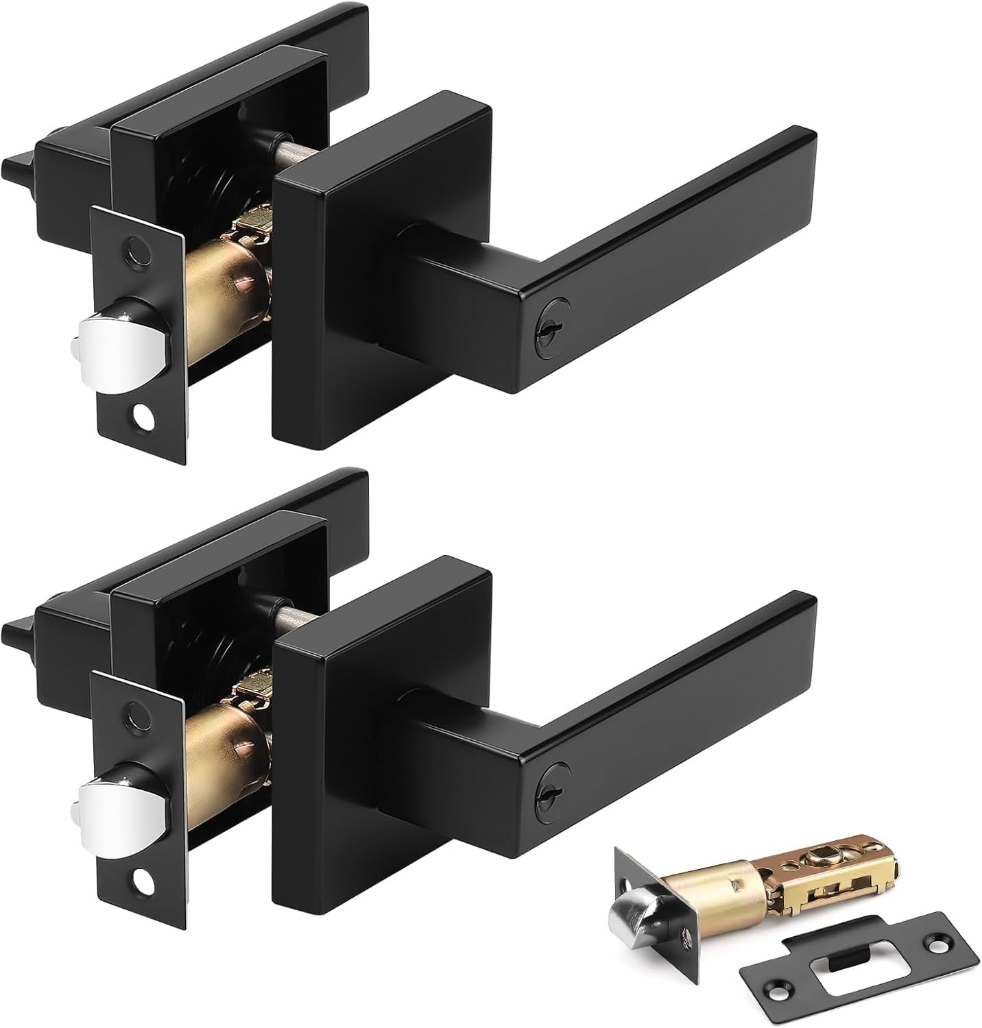 2 Pack Entry Door Levers with Lock and Key,Entrance Door Handles for ...