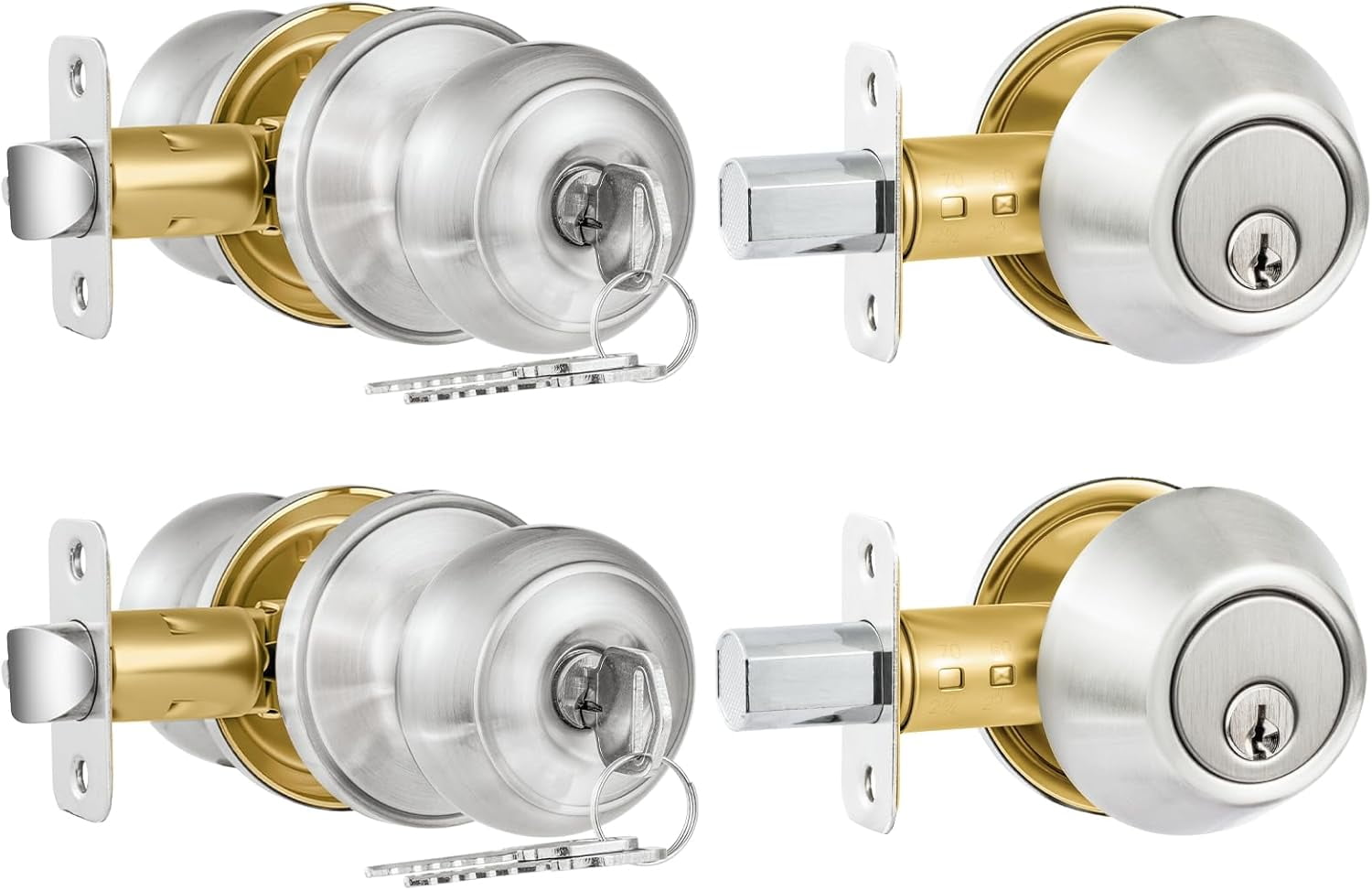 2 Pack Entry Door Lock and Single Cylinder Deadbolt Combo Set, Keyed ...