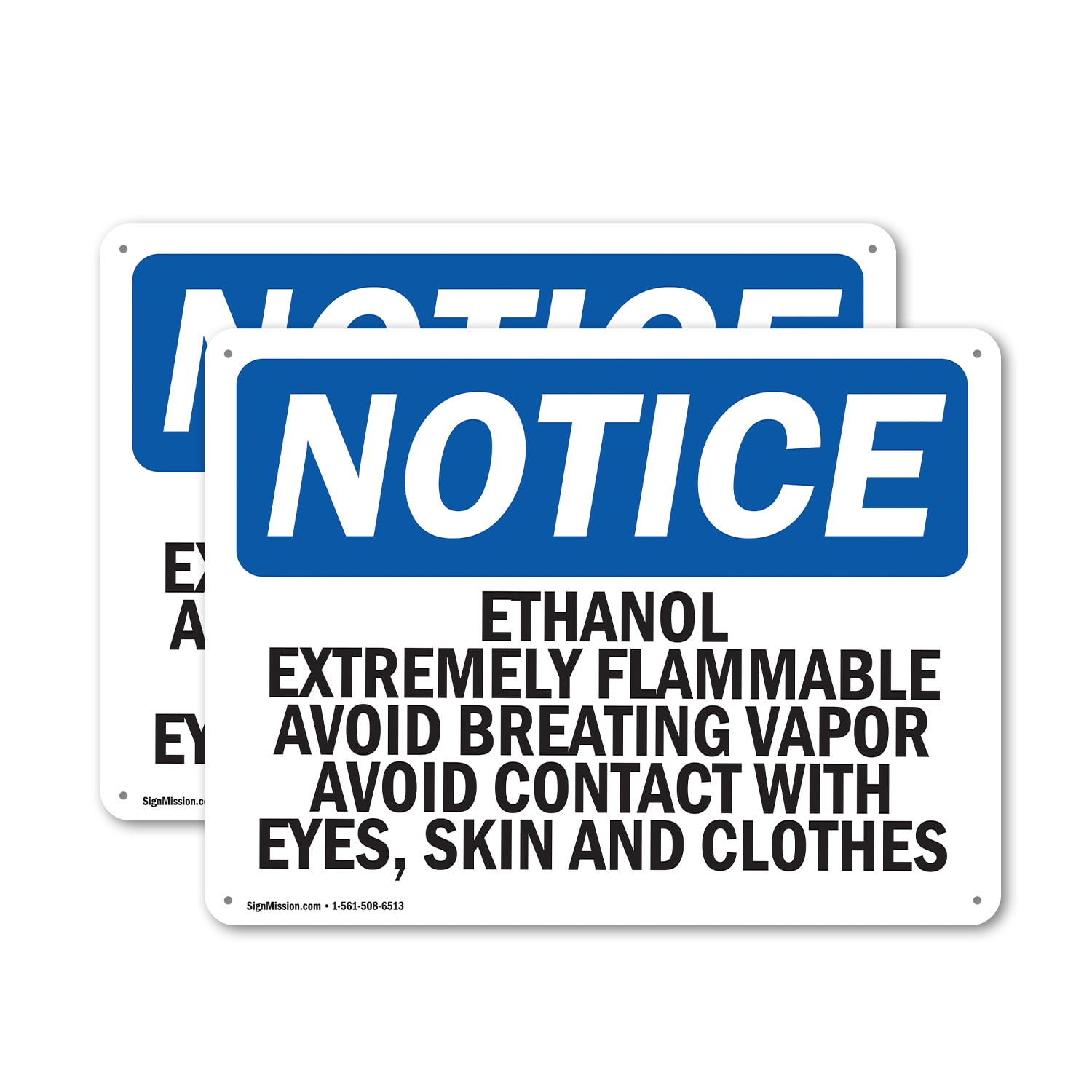 (2 Pack) Ethanol Extremely Flammable Avoid Breathing OSHA Notice Sign ...