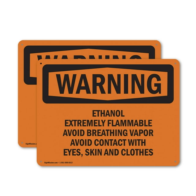 (2 Pack) Ethanol Extremely Flammable Avoid Breathing OSHA Warning Sign ...