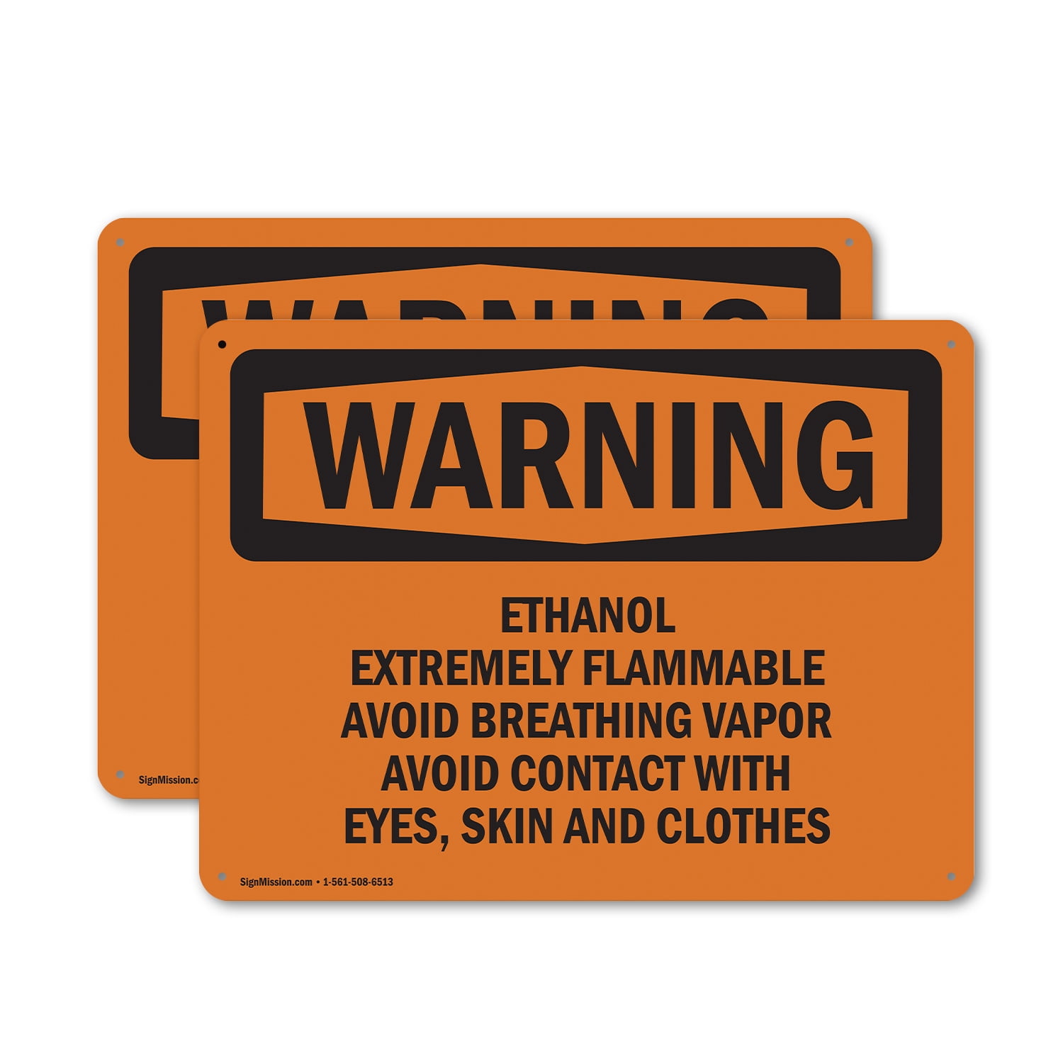(2 Pack) Ethanol Extremely Flammable Avoid Breathing OSHA Warning Sign ...