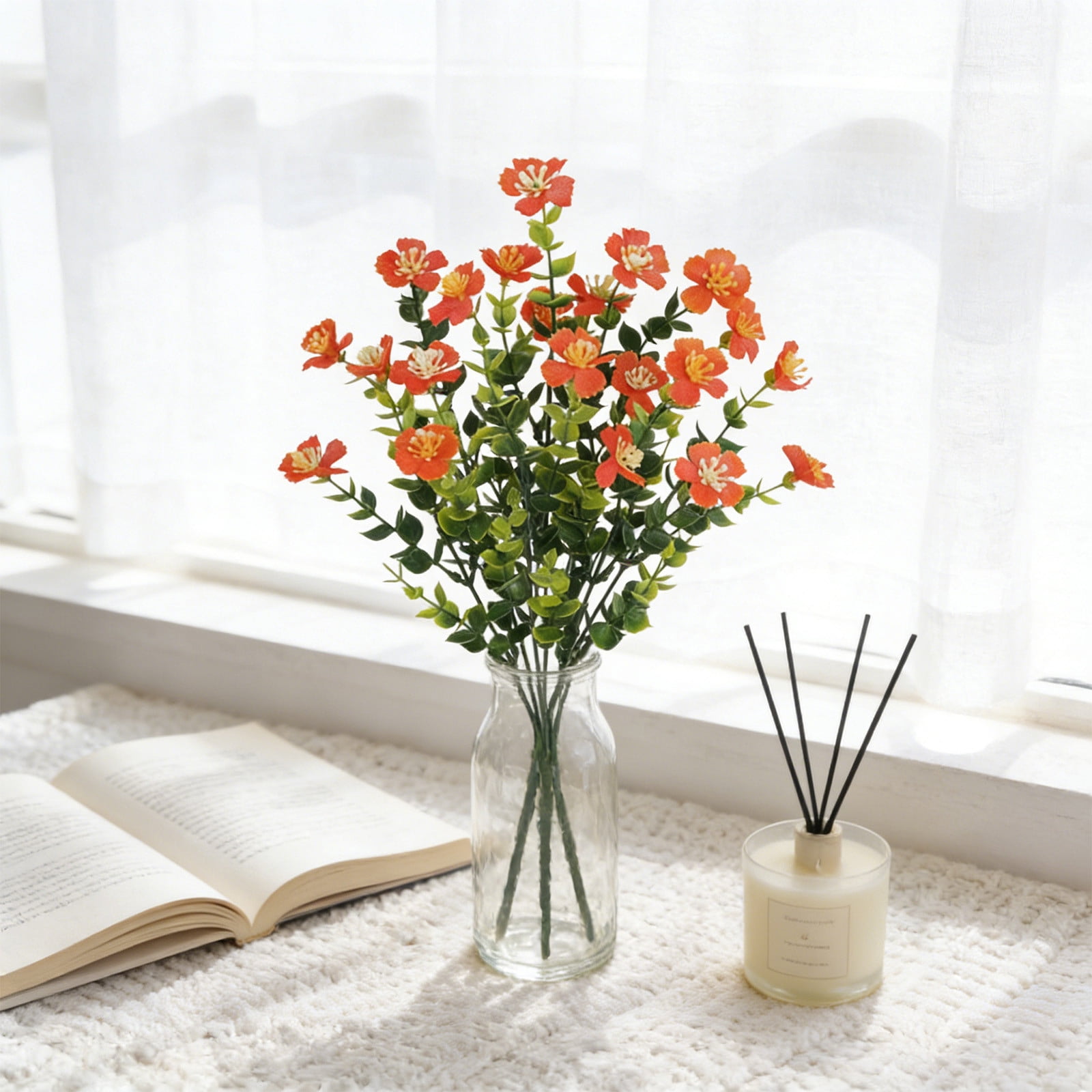 2 Pack Eucalyptus and Camellia Artificial Plants, Lifelike Fake Flowers ...
