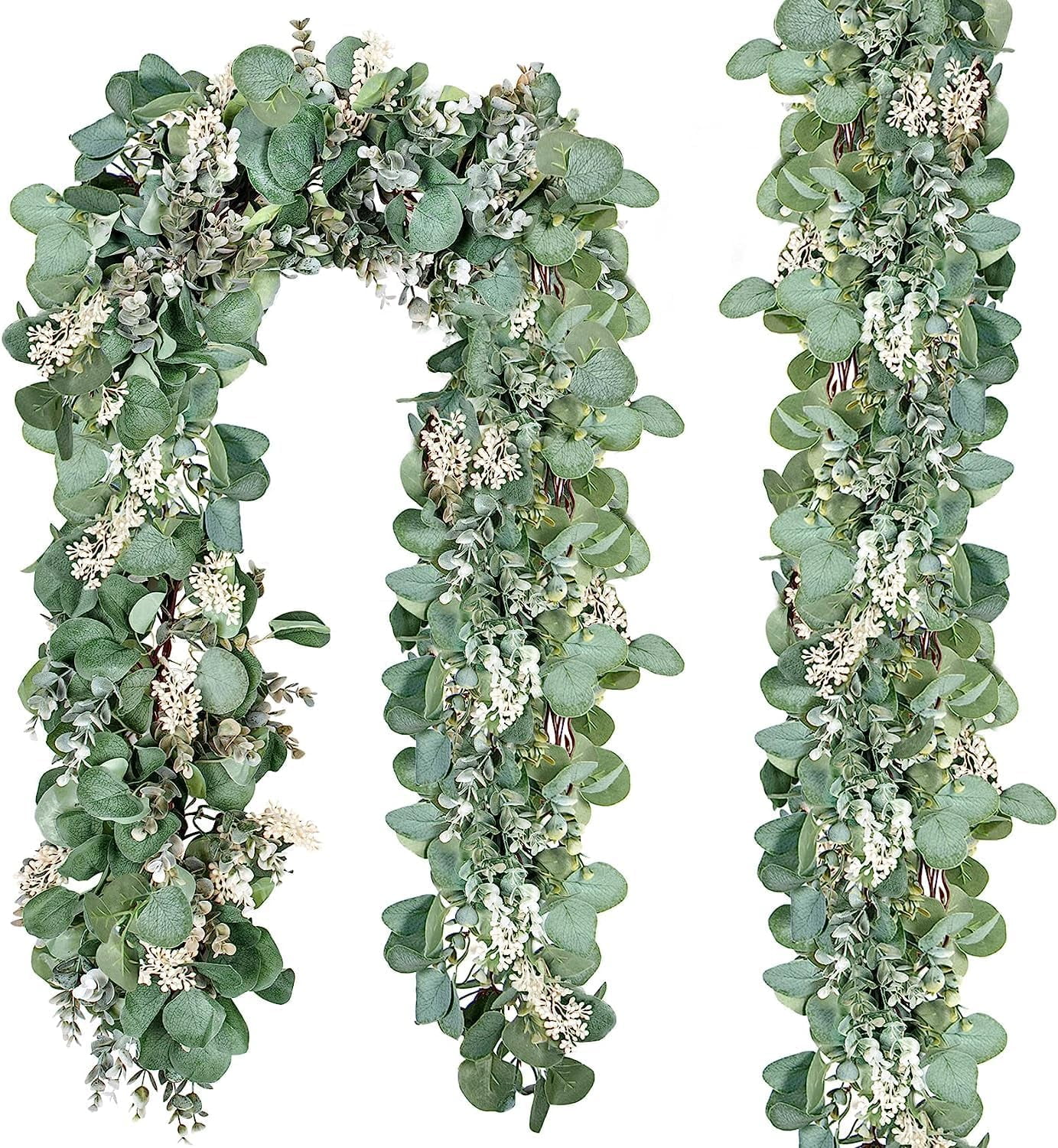 2 Pack Eucalyptus Garland Total 13.1 Ft Lush Silver Dollar Leaves ...