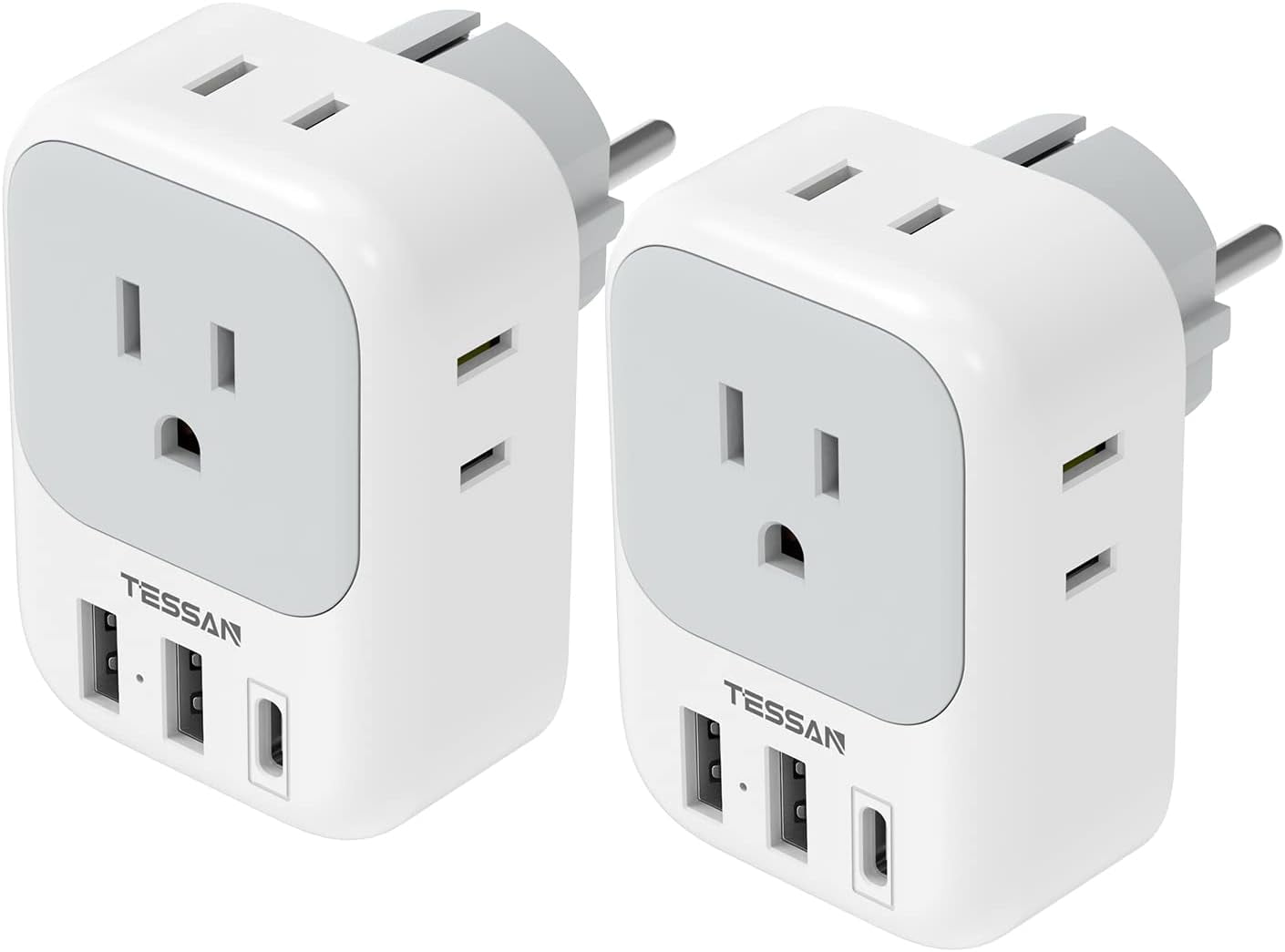 2 Pack European Plug Adapter USB C, US to Europe Adapter 4 Outlets 3 ...