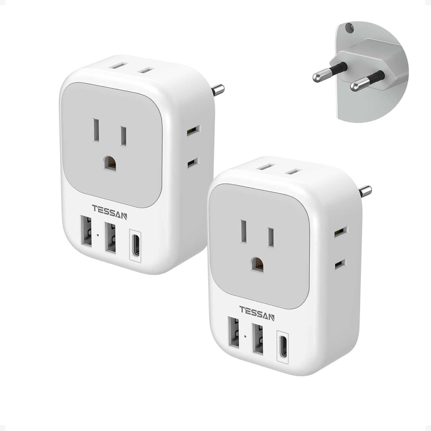 2 Pack European Plug Adapter USB C, US to Europe Adapter 4 Outlets 3 ...