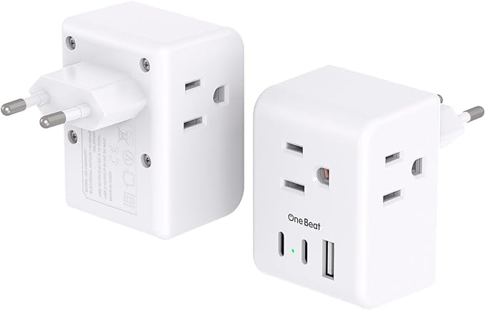 2 Pack European Travel Plug Adapter, One Beat International Power Plug ...