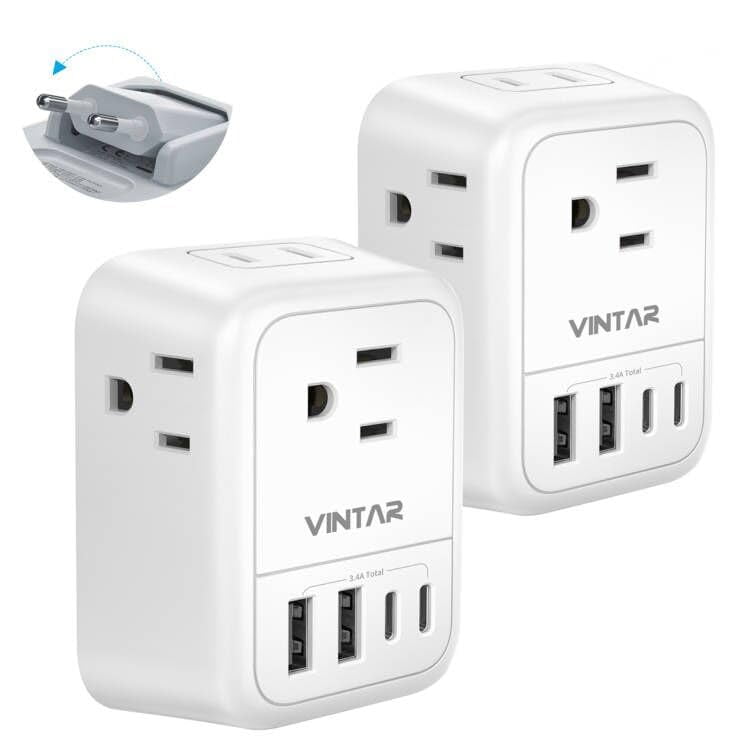 VINTAR 2-Pack Universal World Adaptor, Foldable European Travel Plug ...