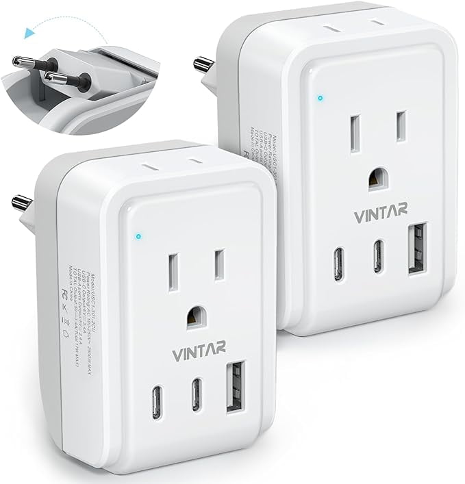 [2-Pack] European Travel Plug Adapter, VINTAR Foldable International ...