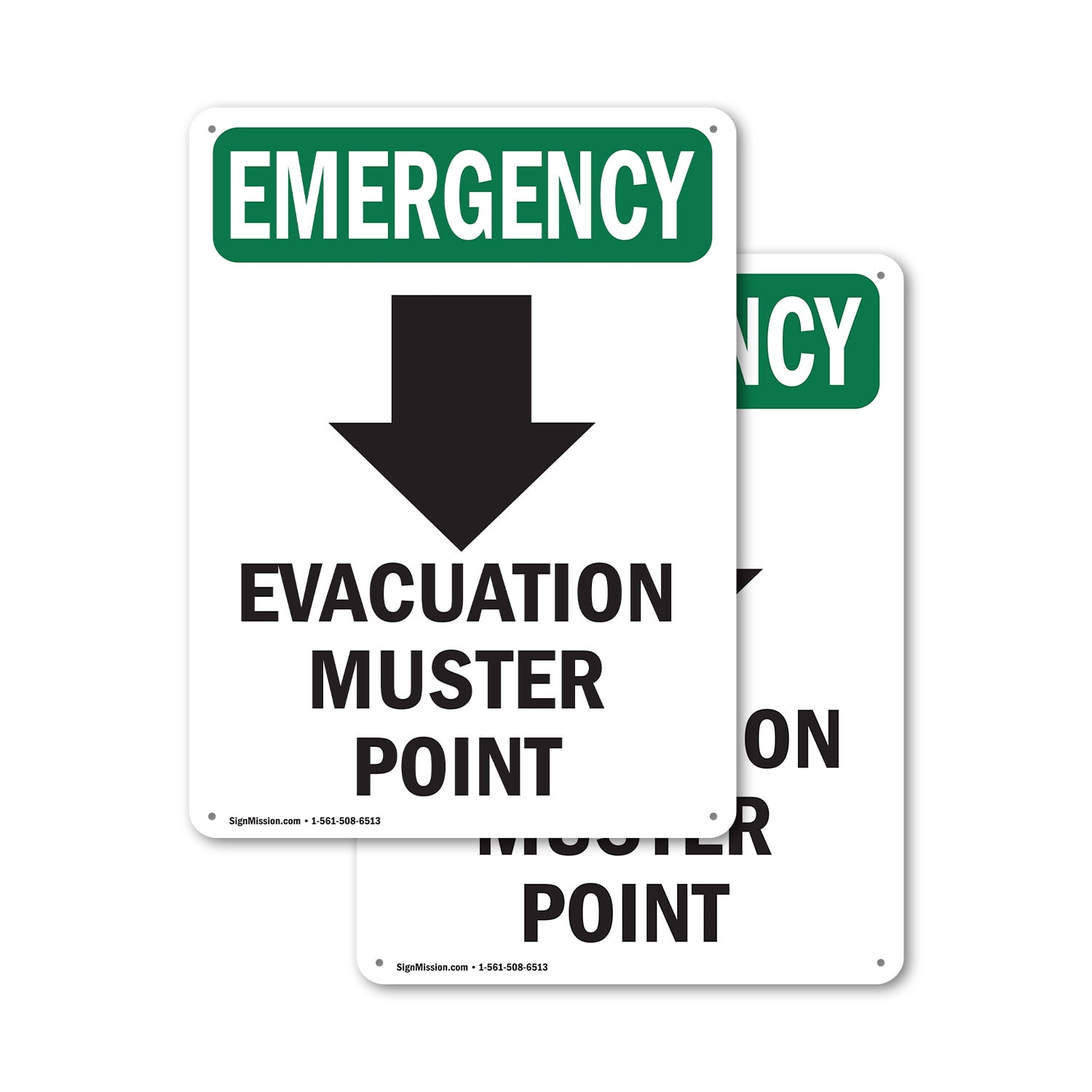 (2 Pack) Evacuation Muster With Symbol OSHA Emergency Sign 12 Inch X 18 ...