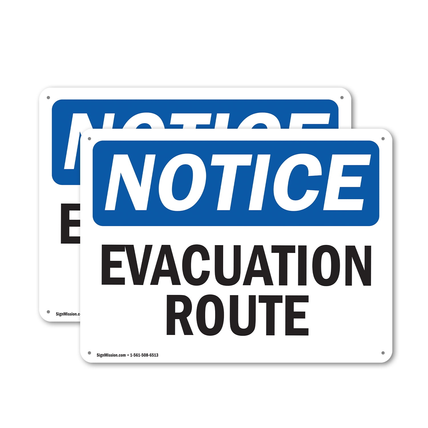 (2 Pack) Evacuation Route OSHA Notice Sign 24 Inch X 18 Inch Indoor ...
