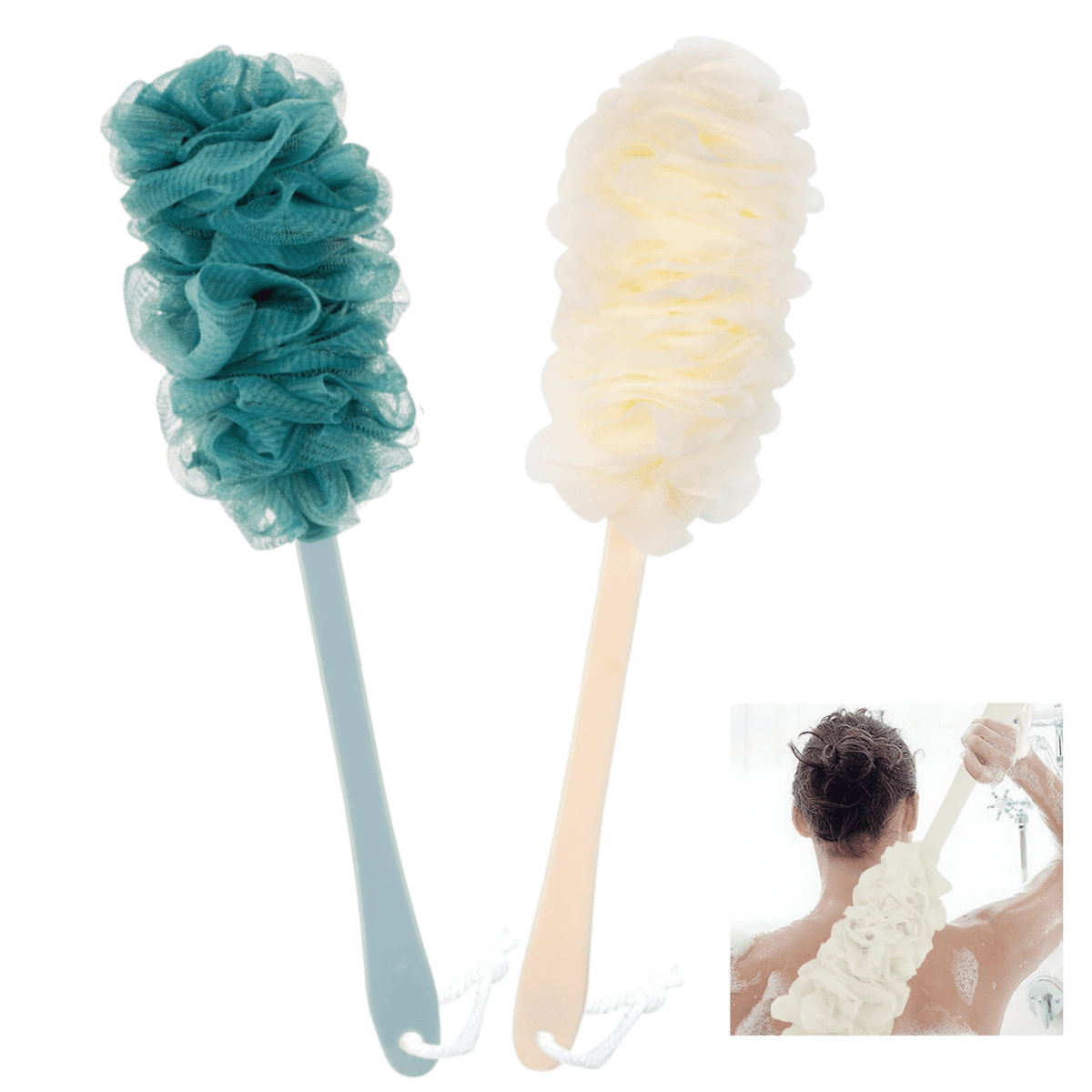 2 Pack Exfoliating Body Brush with Handle for Shower, Bath Sponges,PE ...