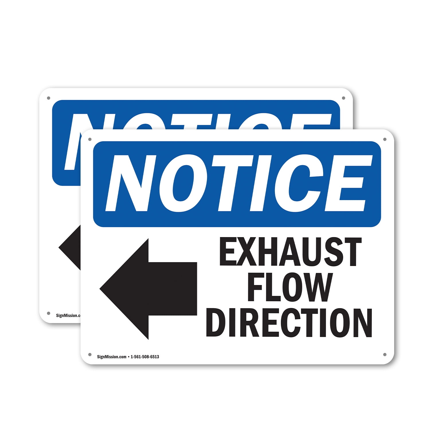 (2 Pack) Exhaust Flow Direction [Left Arrow] OSHA Notice Sign 10 Inch X ...