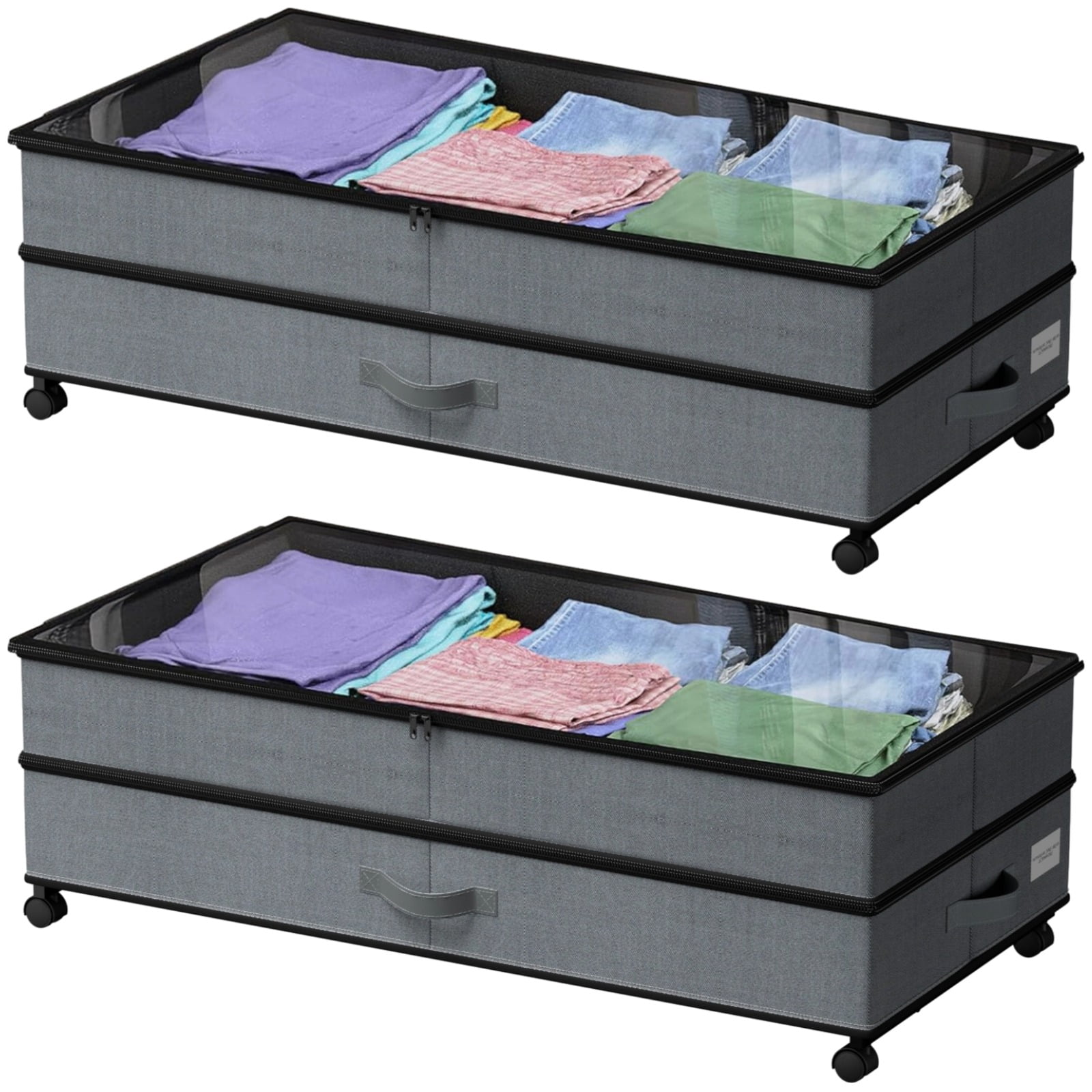 2-Pack Expandable Under Bed Storage Organizer with Wheels, 72 L ...