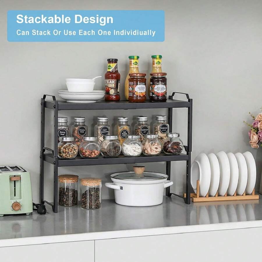 2 Pack Expandable Cabinet Countertop Shelves, Stackable Shelves ...