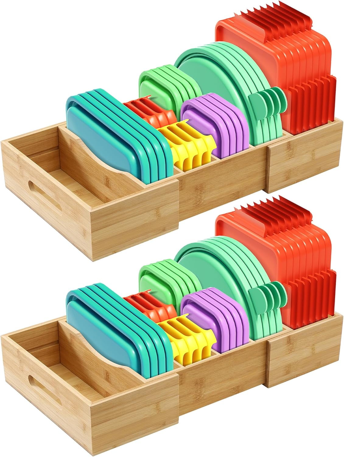 2 Pack Expandable Food Container Lid Organizers, Bamboo Lids Organizer ...