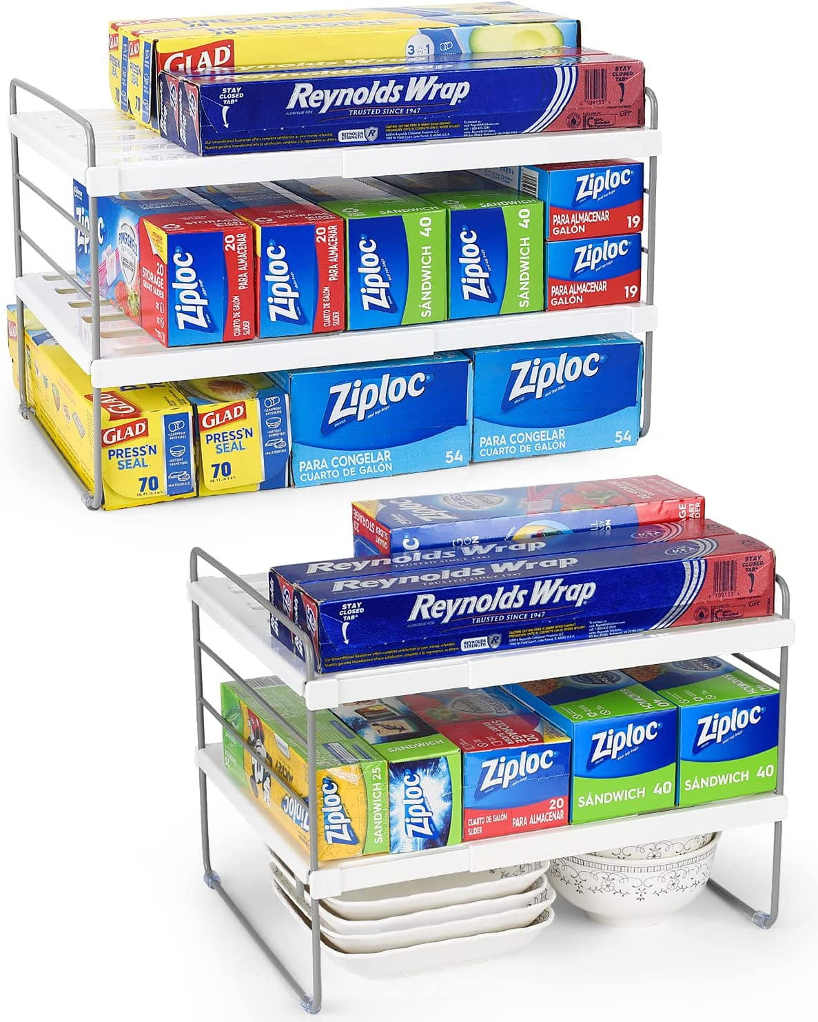 "2 Pack Adjustable & Expandable Kitchen Wrap Organizer Rack, Aluminum ...