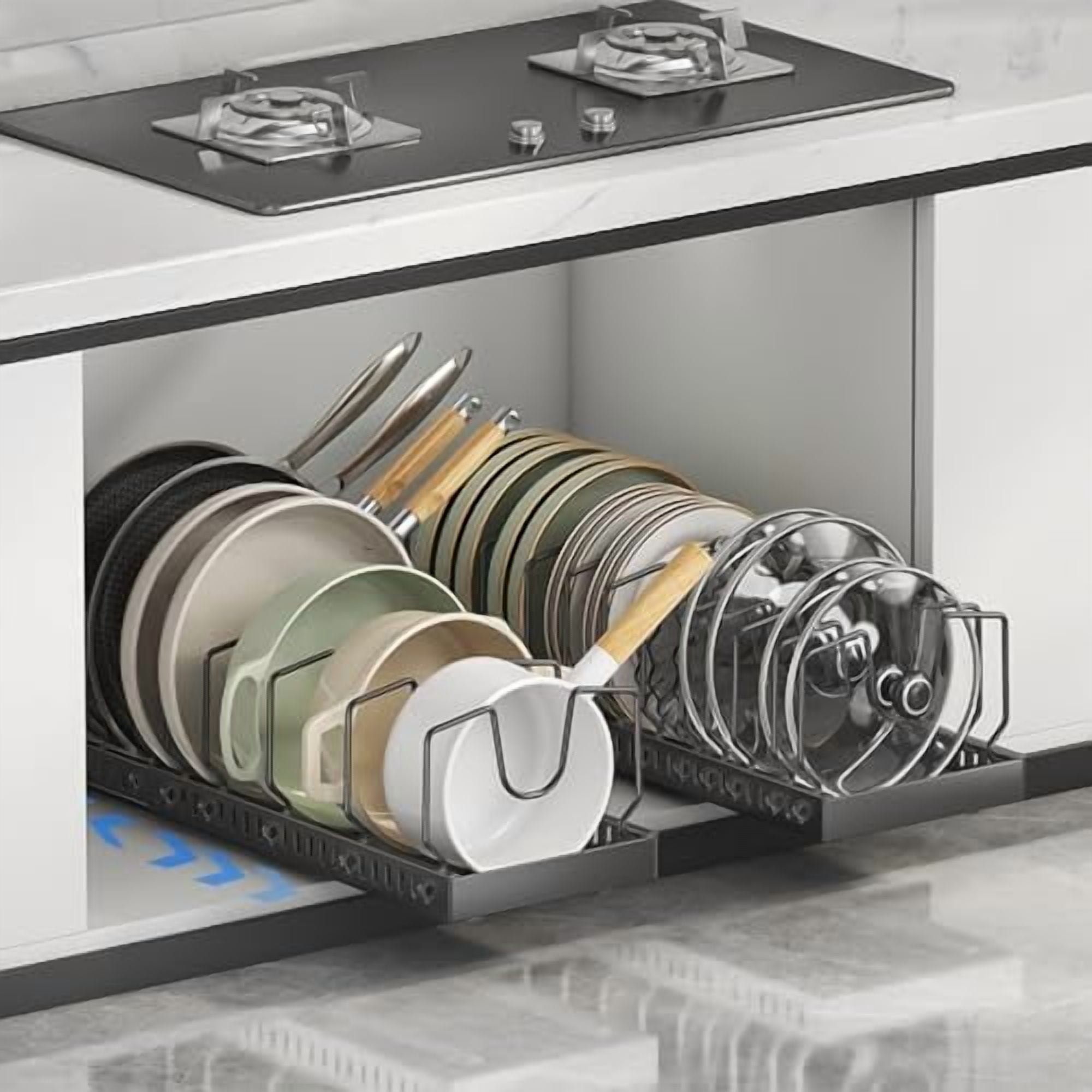 2 Pack Expandable Pots and Pans Organizer Under Cabinet, Sliding Pot ...
