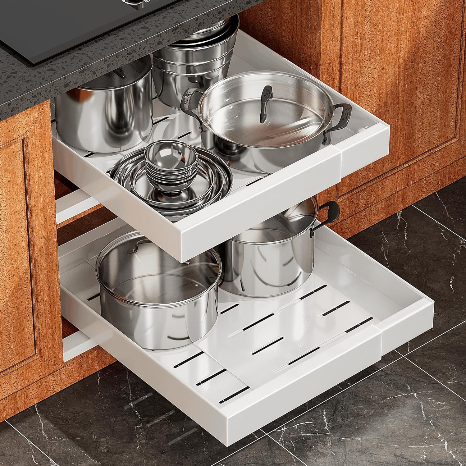 2 Pack Expandable Pull Out Cabinet Organizer 21" Deep with Heightening ...